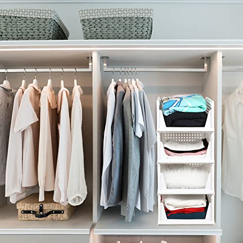 8 Pcs Stackable Storage Drawers Closet Organizers and Storage Foldable Closet Organizers Plastic Folding Box Shelves Collapsible Bin Baskets Container for Wardrobe Bathroom (White)