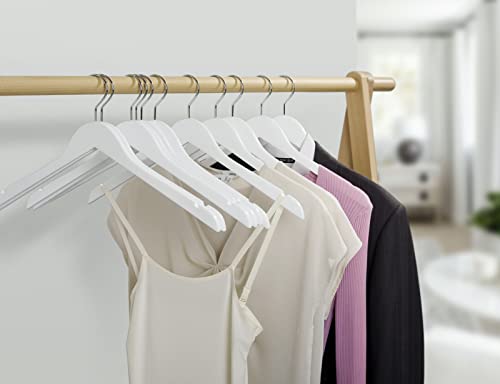 Amber Home Smooth White Finish Solid Wood Shirt Dress Hangers 10 Pack, Sturdy Wooden Coat Hangers with Precisely Notches, Clothes Hangers for Jacket, Camisole, Bridal (White, 10)