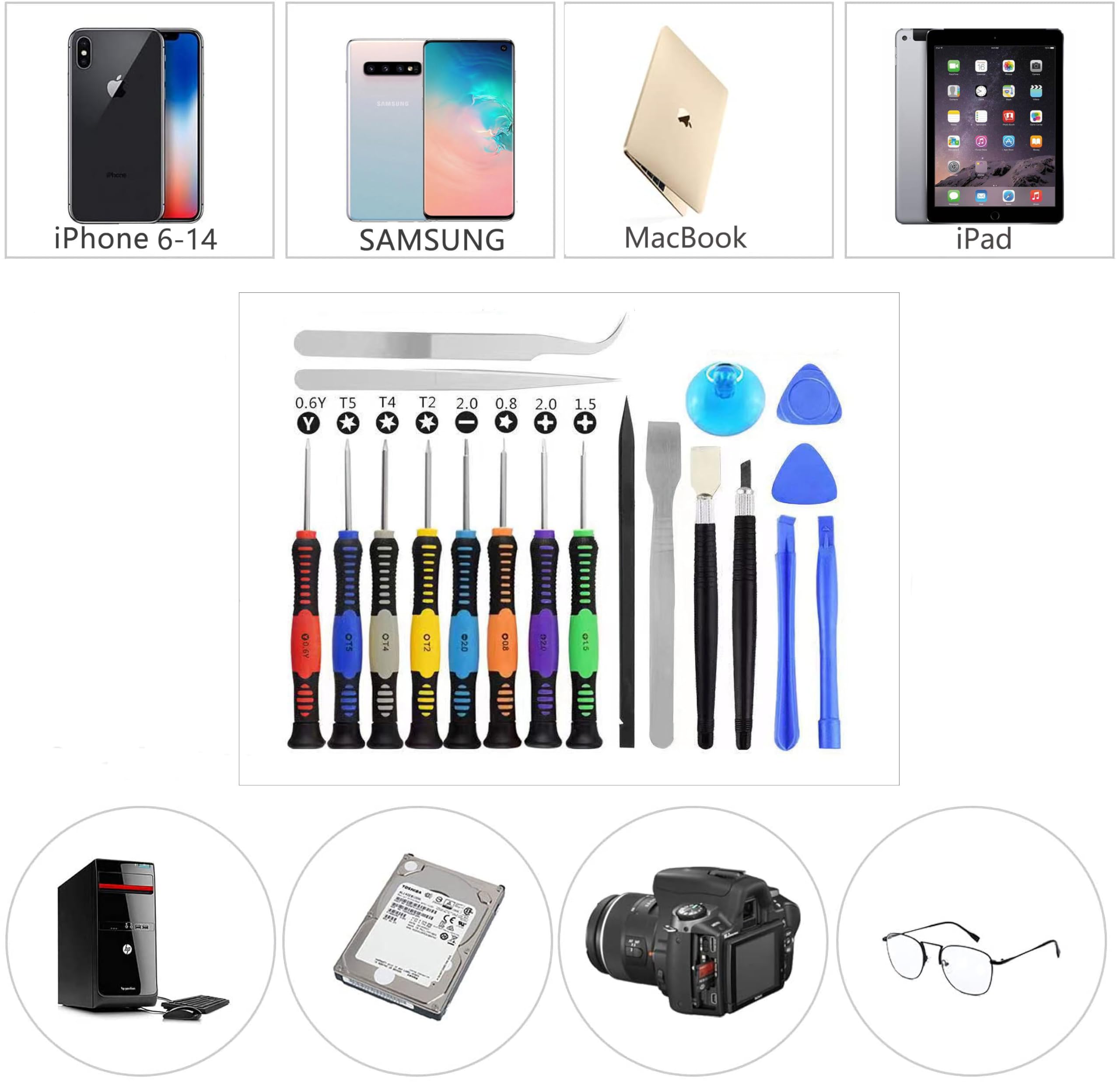 Screwdriver Set 20 PCS Cellphone Repair Tool Small Magnetic Kit with Phillips Flathead Pentalobe Torx Opening Pry for iPhone Mac iPad Samsung
