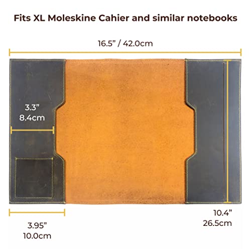 Leather Refillable Journal Cover for Men and Women, Handmade Gift Set for Moleskine Cahier XL with Stylish Pen and Card Holder, Vintage and Classic, Notebook, Sketchbook, Planner and Diary (10.5x16.4")