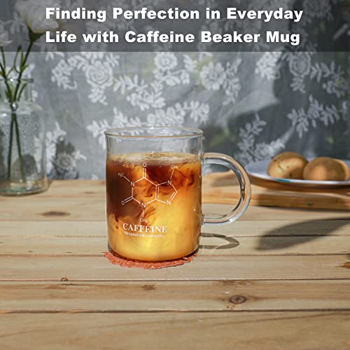 Caffeine Beaker Mug, Caffeine Molecule Mug - Chemistry Mug 16 oz Borosilicate Glass Coffee Mugs with Handle and Measuring for Coffee, Latte, Tea or Hot and Cold Beverage, Tea Coffee Mug by Amugo