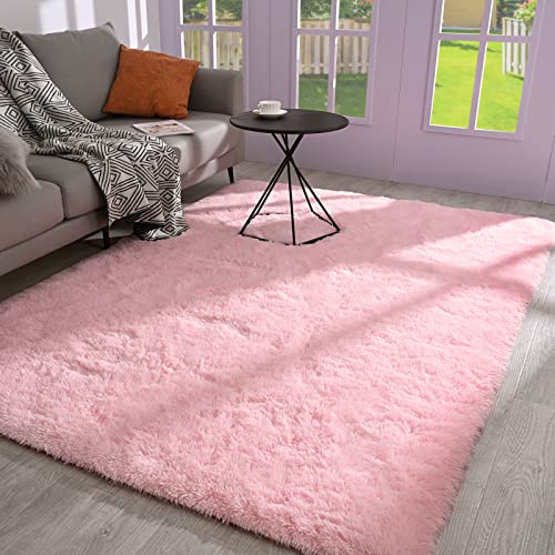 ELIOELIO Ucomn Super Soft Rug Indoor Modern Shag Area Rug Bedroom Silky Smooth Rugs Fluffy Anti-Skid Shaggy Area Rug Dining Living Room Kids Carpet (5' x 8', Pink)