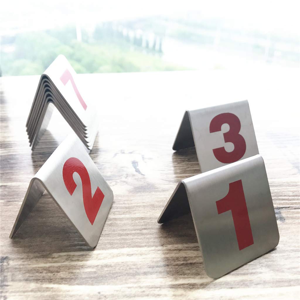 Amatolo 10 Pcs Metal Tent Style Stackable Table Numbers,Place Cards Suitable for Restaurants Cafes Bars and Personal Gatherings. (Numbered 1 Through 10)