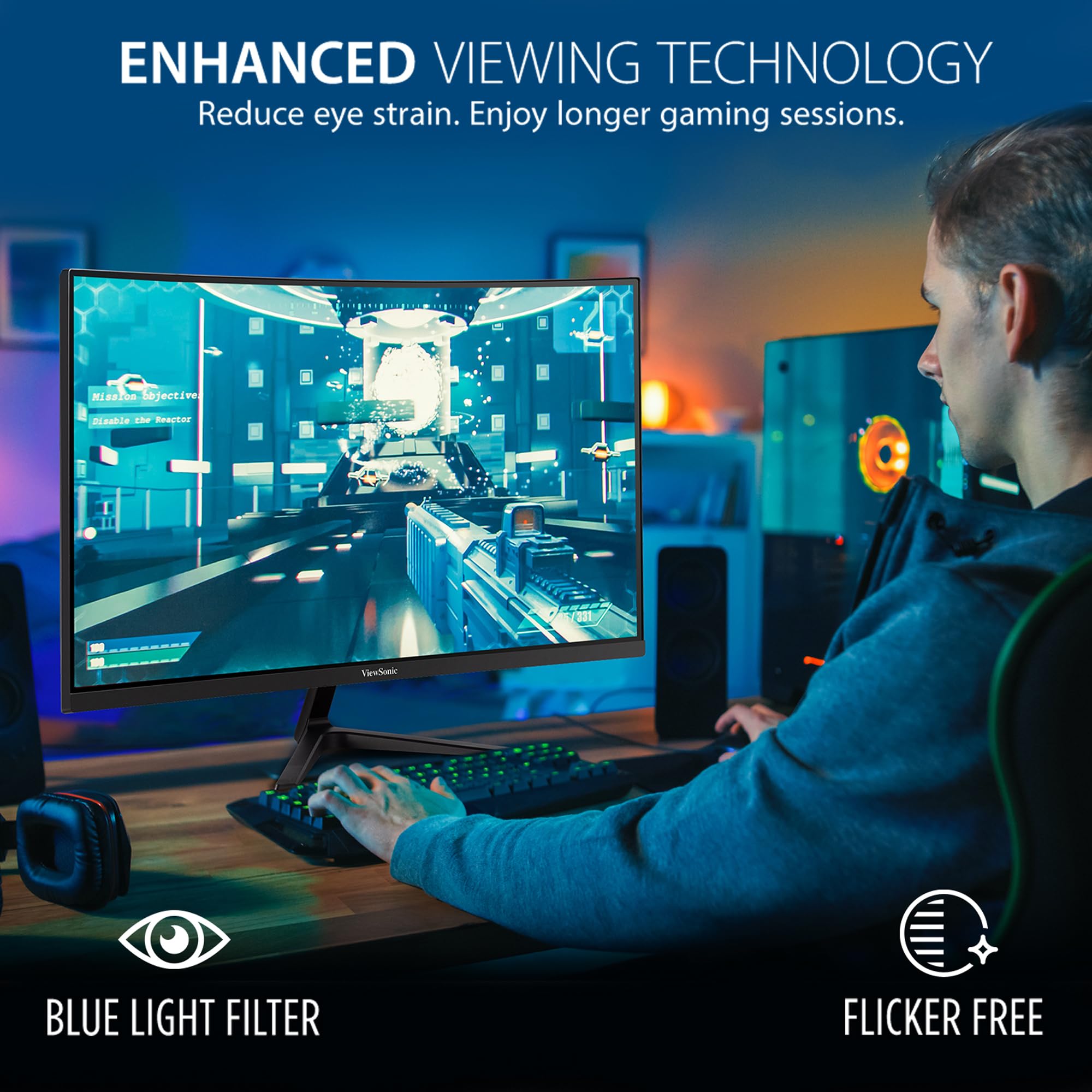 ViewSonic VX2718-PC-MHD 27 Inch Curved 1080p 1ms 180Hz Gaming Monitor with FreeSync, HDMI and Display Port (Renewed)