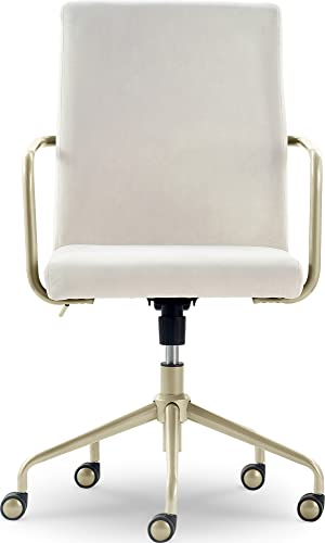 Elle Decor Giselle Modern Home Office Desk Chair, High Back Adjustable Computer Chair with Gold Arms, Base and Wheels, Velvet Fabric, Cream