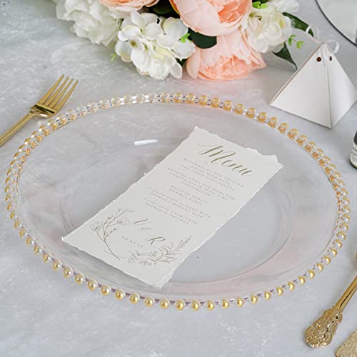 Efavormart 6 Pack 12" Gold Clear Acrylic Round Charger Plates With Beaded Rim Dinner Charger Plates