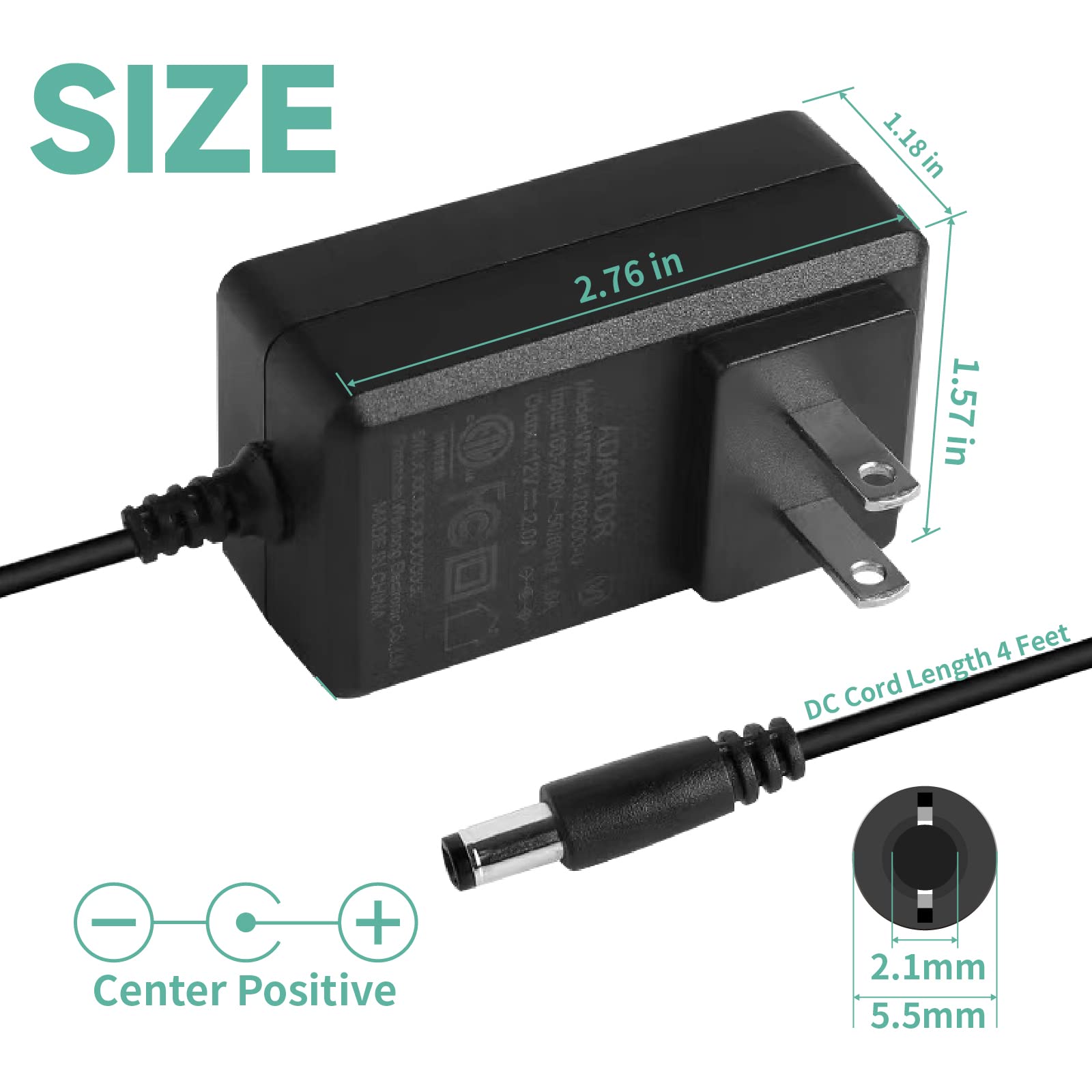2Pack 12V 2A/2000mA DC Regulated Power Supply Adapter, 100-240V 50/60Hz AC to DC 24W Adapter with 3 Tips for LED Strip Lights, Keyboard, BT Speaker, Router, Monitor,Webcam,DVR,NVR, CCTV Camera, ETL
