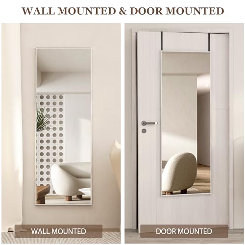 LVSOMT Full Length Mirror, 47"x14" Full Body Mirror, Wall Mounted Mirror, Over The Door Hanging Mirror, Long Mirror for Bedroom Living Room Locker Room, Aluminium Alloy Frame (Silver)