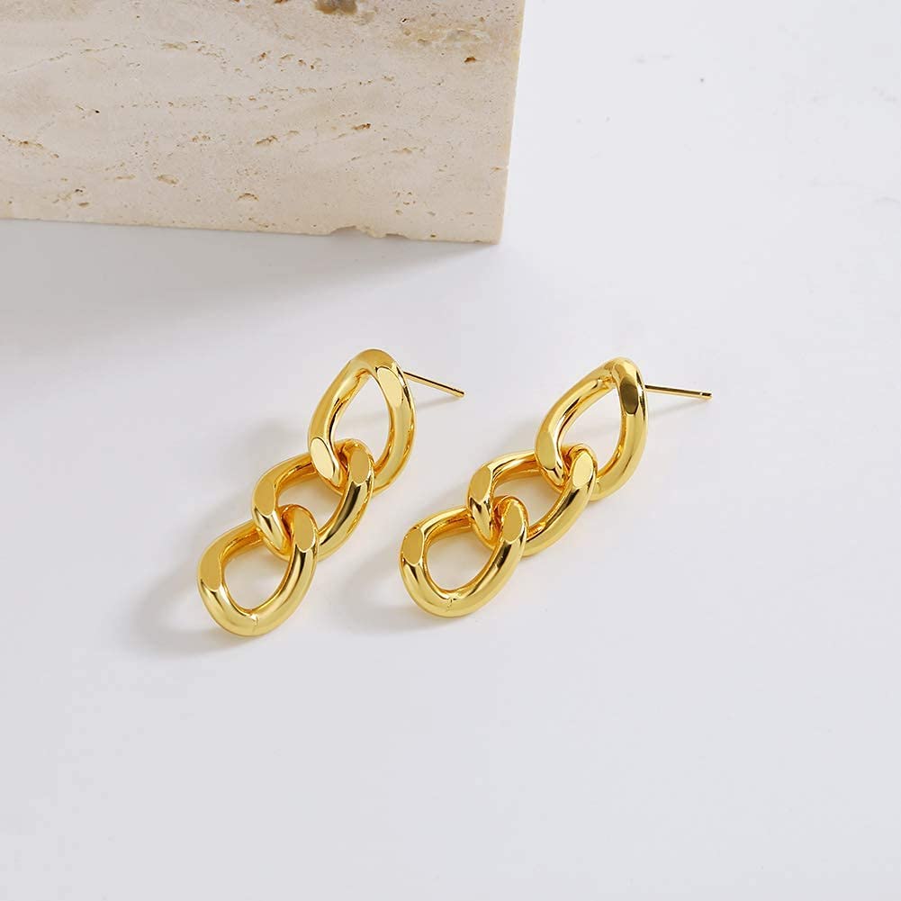 18K Gold Plated Chain Link Drop Dangle Earrings, Symmetrical Dangling Stud Earrings for Women Girls