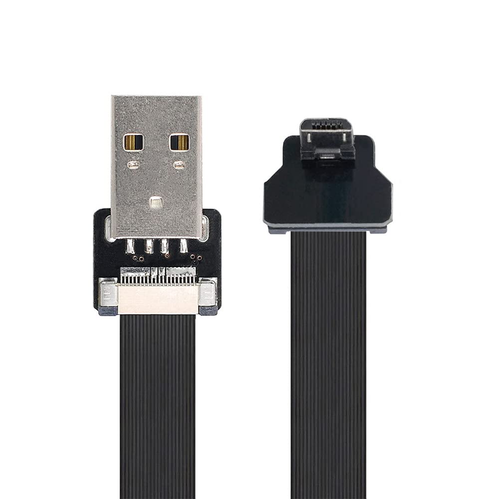 Xiwai 2.0M Up Angled USB 2.0 Type-A Male to Micro USB 5Pin Male Data Flat Slim FPC Cable for FPV & Disk & Phone