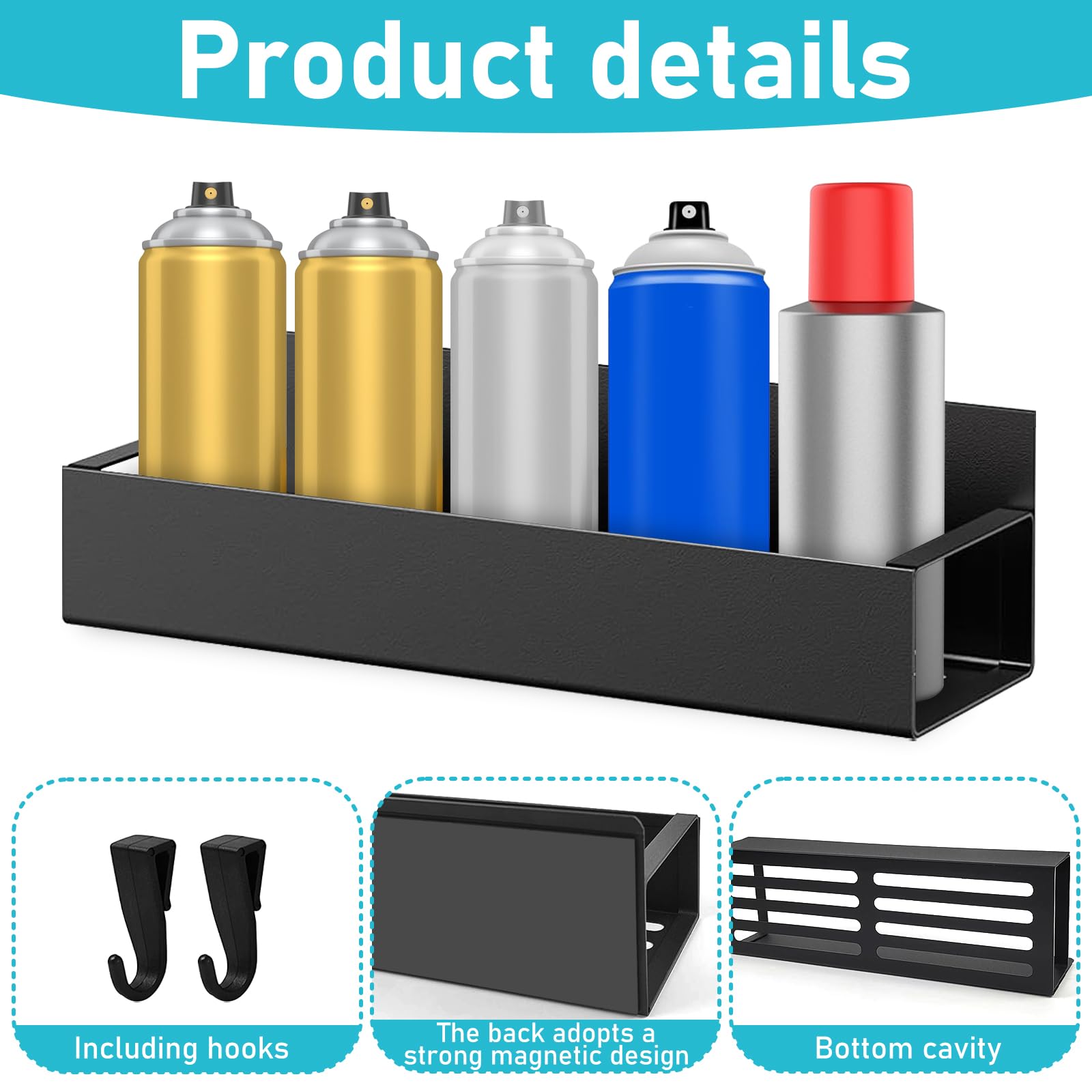 2 Pcs Magnetic Aerosol Spray Can Holder, Magnet Toolbox Bottle Holder, Wall Mounted Spray Bottle Rack, Mechanic Paint Bottle Can Organizer, Tool Box Storage Rack for Garage Home Workspace(Black)