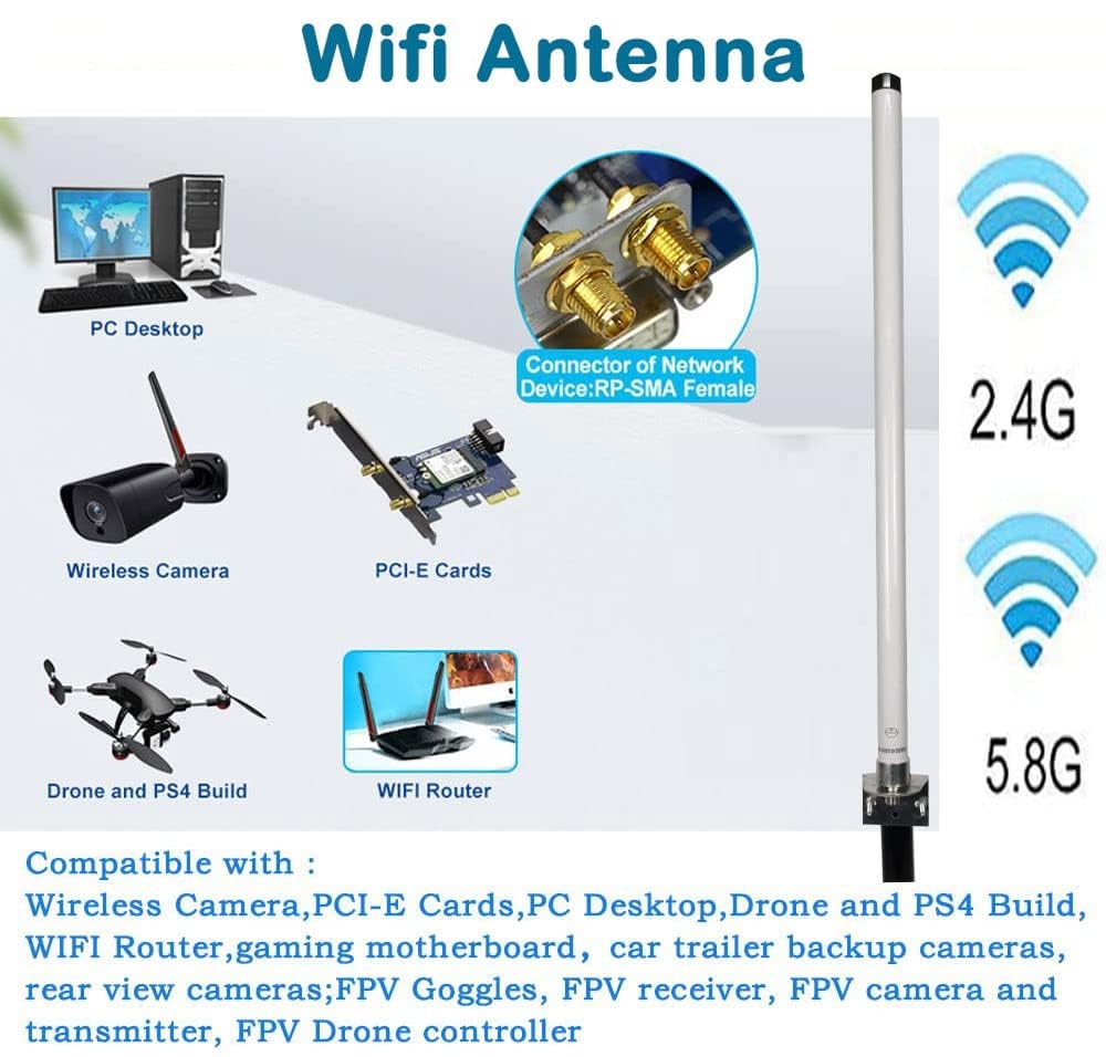 External Outdoor WiFi Antenna Long Range Omni-Directional 2.4G/5.8G 12dBi Antennas for WiFi 6 Extender/WiFi Access Point/WiFi Trail Spypoint Security Camera Antenna/WiFi Routers