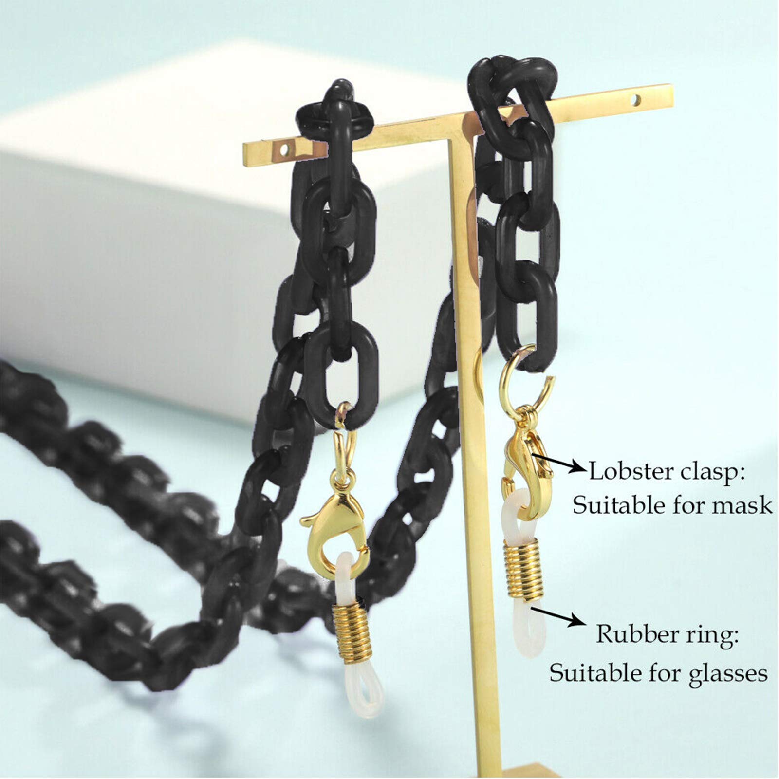 17KM 6 Pcs Sunglasses Chain Strap Holder for Women Black Acrylic Beaded Eyeglass Chain Lanyards with Clips Around Neck