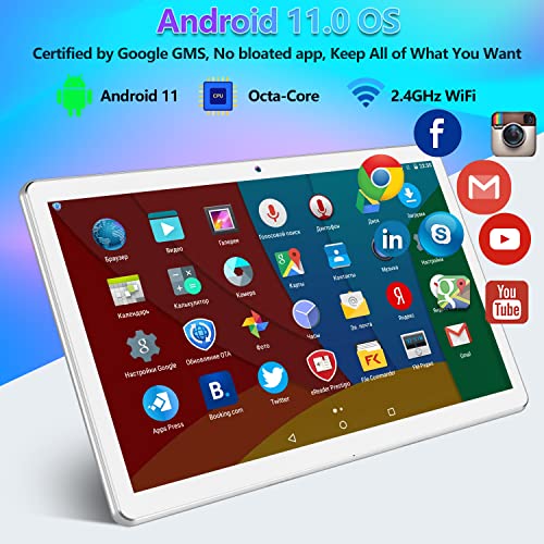 ๐ฎ๐ฌ๐ฎ๐ฏ ๐๐๐ญ๐๐ฌ๐ญ Tablet 10.1" Octa-Core Android 11 Tablet, 64GB Storage Tablet with Keyboard, Stylus, Dual 13MP+5MP Camera, WiFi, Bluetooth, GPS, 512GB Expand Support, IPS Full HD Display(Sliver)
