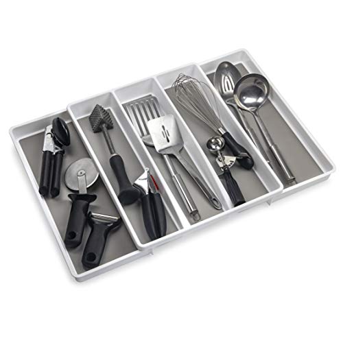 ELTOW Expandable Silverware Drawer Organizer & Utensil Tray Set, Non-Slip Kitchen Drawer Organizers and Storage, Kitchen Organization for Utensils, Cutlery, Office Supplies, Flatware Storage - White