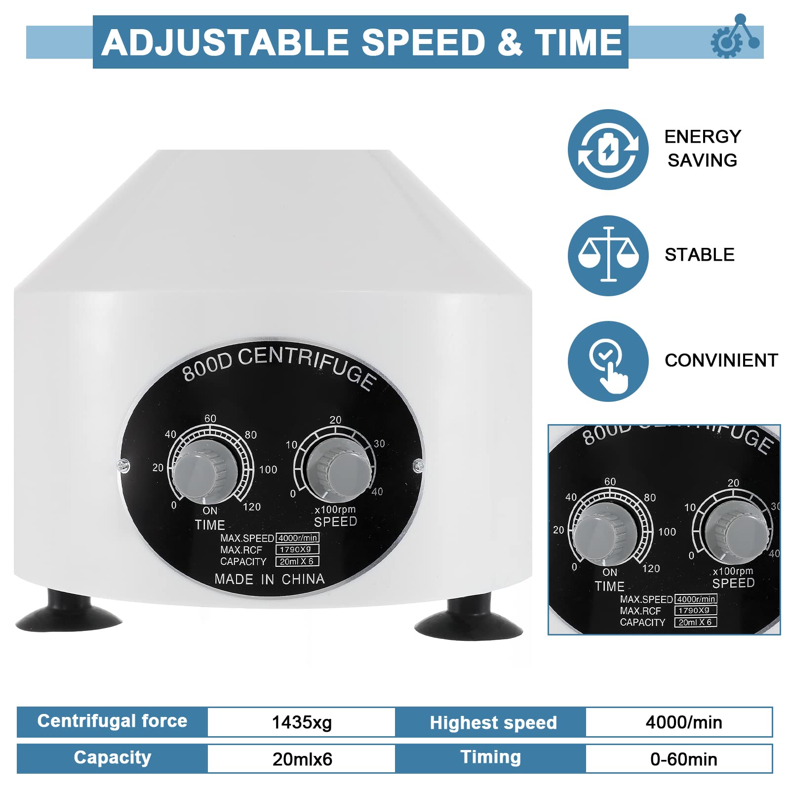 POWLAB Electric Centrifuge Machine Desktop Laboratory Benchtop Centrifuges Lab Medical Practice with Timer and Speed Control - Low Speed,4000 RPM, Capacity 20 ML x 6-110v