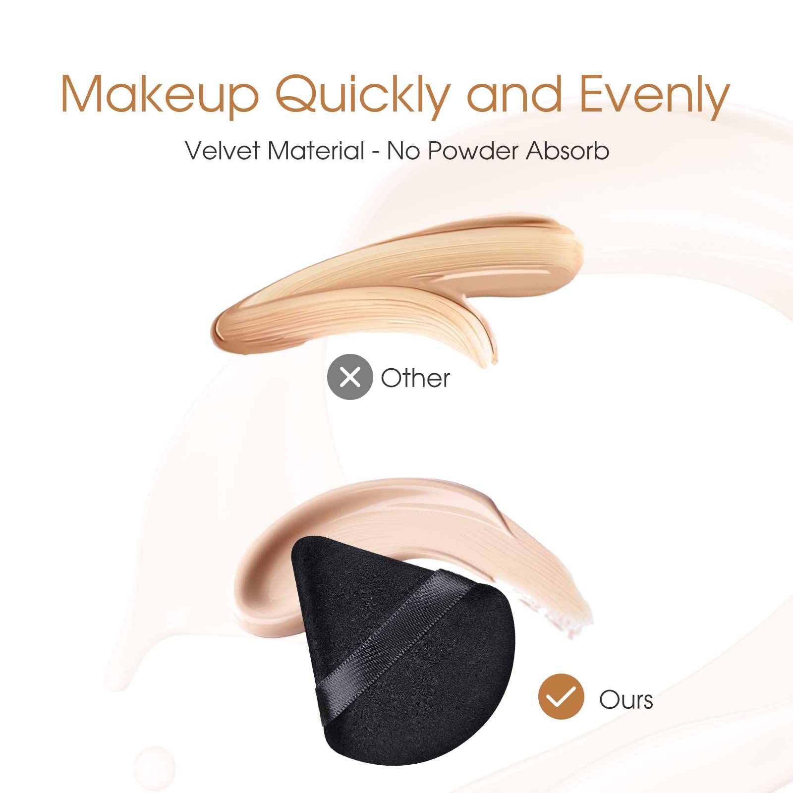 2 Pcs Makeup Powder Puff for Face Powder Soft Triangle Velour Reusable Triangle Powder Pad Pressed Applicator for Under Eyes and Face Corners Loose Setting Powder (Black & Black)