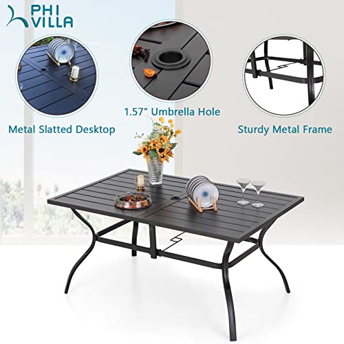 PHI VILLA 7 Piece Patio Dining Set with 60"x38" Rectangular Large Metal Dining Table and 6 Pcs Outdoor C-Spring Motion Dining Chairs(Red) for Garden Lawn