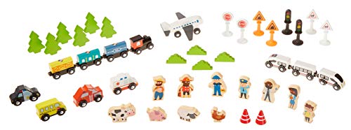 Amazon Basics 120 Piece Wooden Train Set and Table-kids Gift for Age 3Y+, Multi, 48.62 x 18.07 x 7.01 inches