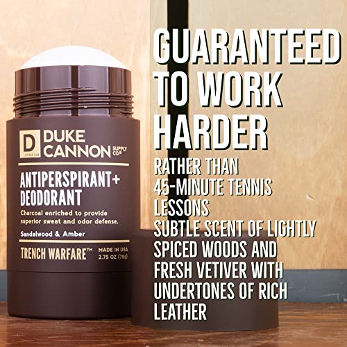 Duke Cannon Supply Co. Trench Warfare Antiperspirant & Deodorant for Men Sandalwood&Amber Multi-Pack - Enriched with Activated Charcoal, Maximum Strength for Sweat & Odor Protection, 2.75 oz (3 Pack)