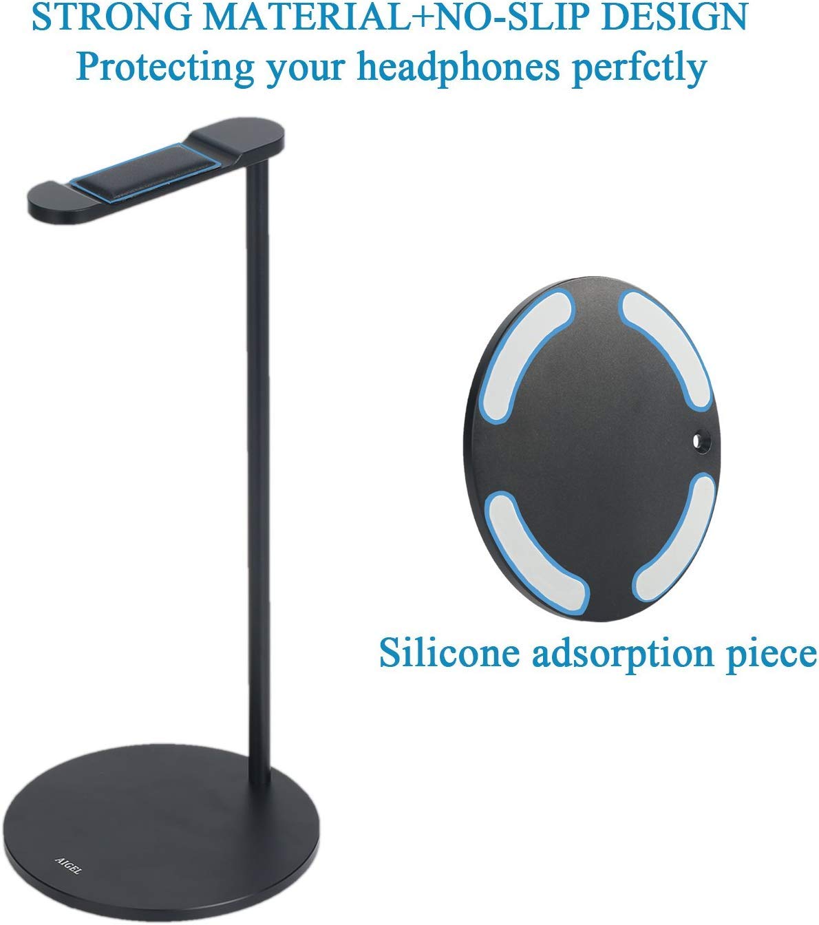 AIGEL Headphones Stand Sturdy Gaming Headset Holder Desk Headset Rest Hanger Headset Stand with Premium Aluminum Body for All Headphones Size Non Slip Base Black