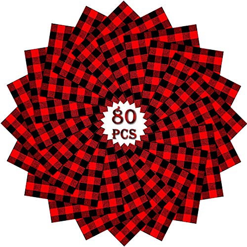 80 Pieces Plaid Fabric Buffalo Checks Plaid Christmas Fabric Plaid Fabric Squares Checkered Gingham Buffalo Check, 6 x 6 Inch for Sewing DIY Craft Home Festival Holiday Decoration (Red-Black)