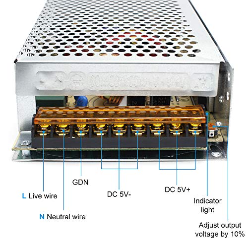 inShareplus 5V 40A 200W, DC Universal Regulated Switching Power Supply, Converter, LED Driver, Transformer, Adapter for LED Strips Pixel Lights, Computer Project