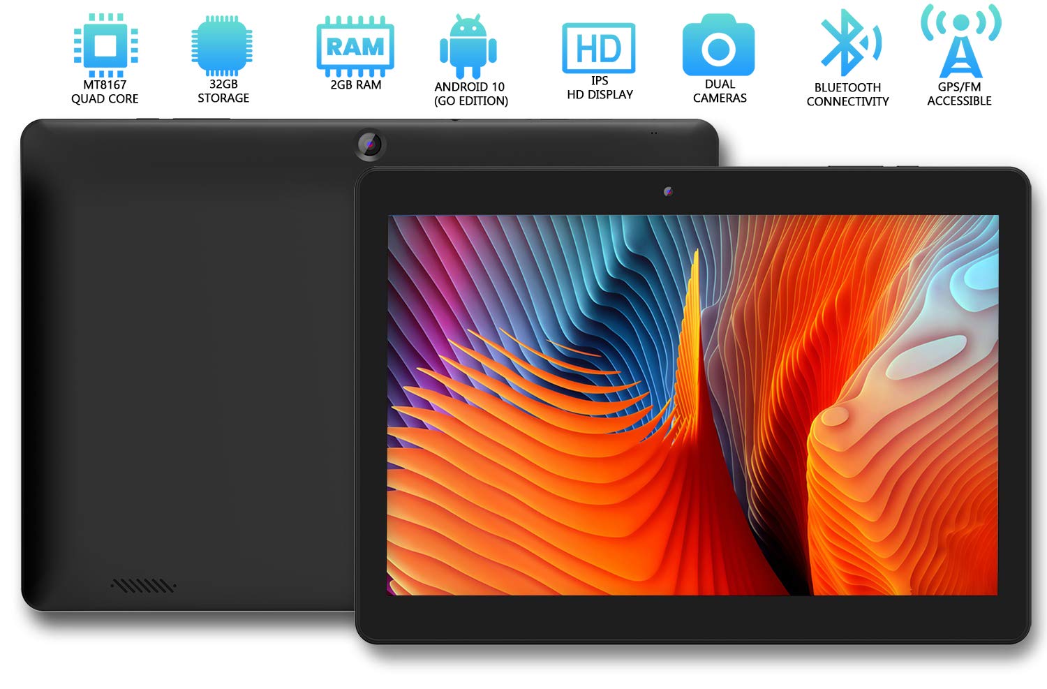 Azpen 10 Inch Android 10 OS Google Certified Tablet Dual Cameras HD 1280 x 800 IPS Display 2GB RAM 32GB Storage Bluetooth GPS