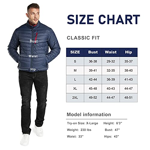 33,000ft Men's Lightweight Packable Insulated Puffer Winter Jacket, Water-Resistant Warm Quilted Down Alternative Puffy Coat