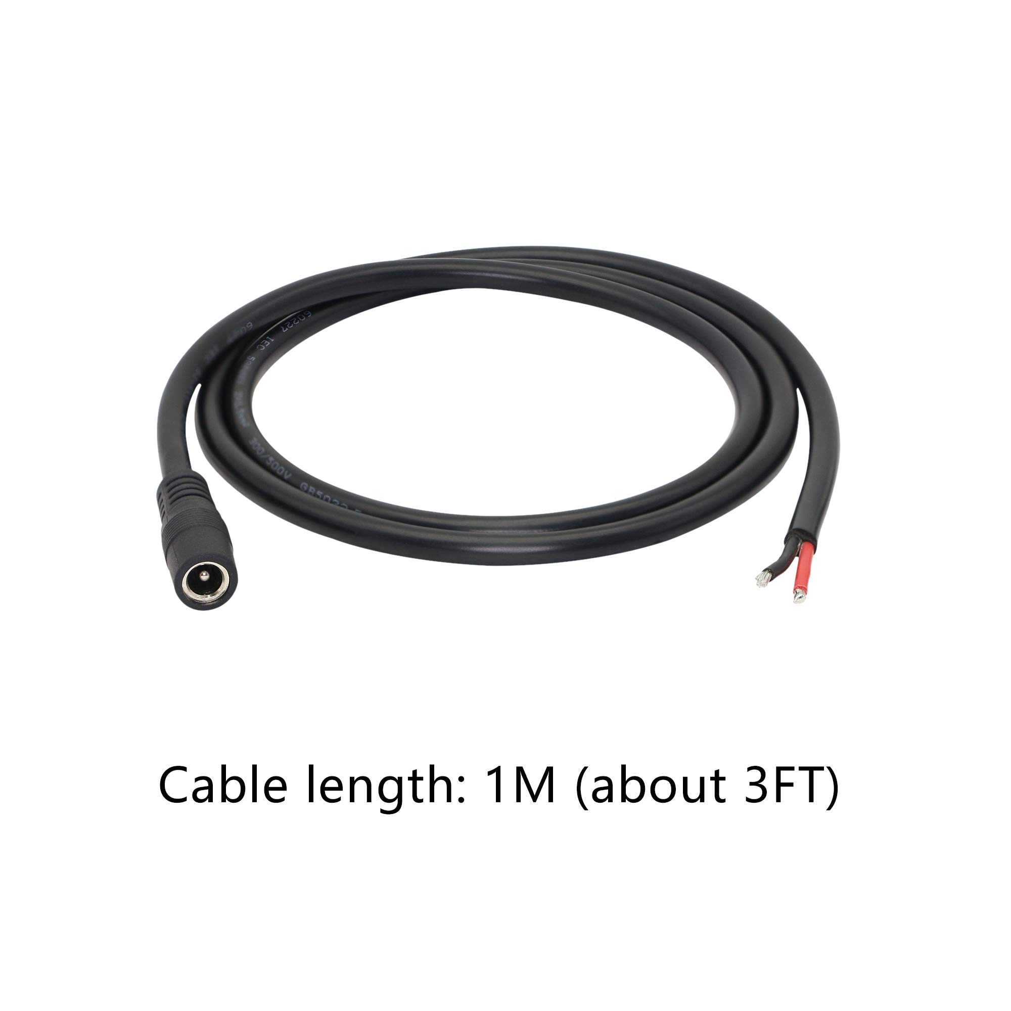 DC Power Pigtails Cable,3FT DC 5.5MM x 2.1MM Female Plug to Bare Wire Open End Power Wire Supply Repair Cable,16 AWG Barrel Connector Pigtail for CCTV Security Camera,DVR,LED Strip Light Etc-2 Pcs(F)
