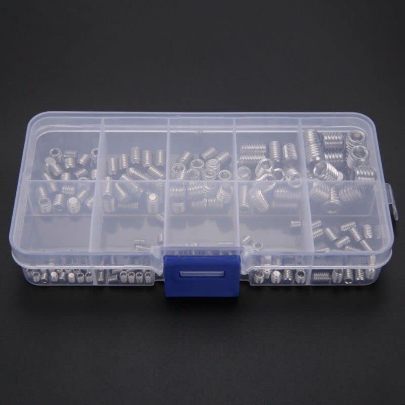200Pcs Set Screws Assortment Kit, M3/ M4/ M5/ M6/ M8 Standard Allen Head Socket Hex Grub Screw, 304 Stainless Steel Metric Internal Hex Drive Set Screws