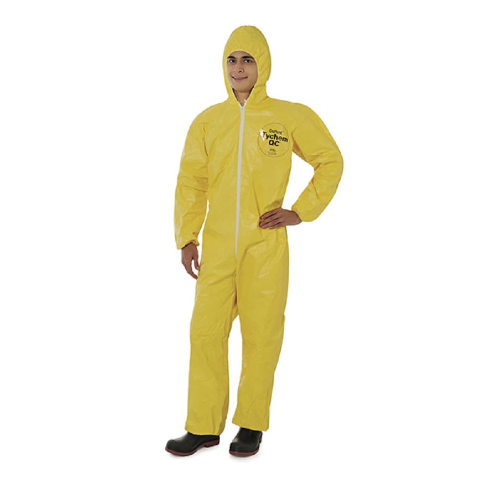 DuPont Tychem 2000 Standard Fit Hood Stormflap Elastic Wrists and Ankles Serged Seam, Yellow, Large, Pack of 1