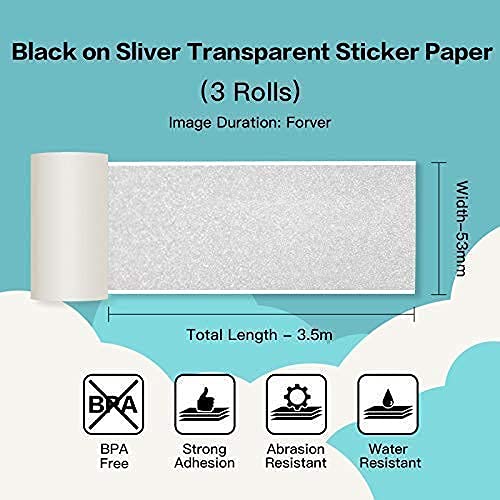 Phomemo M02S Pocket Thermal Printer- Bluetooth Photo Printer with 3 Rolls Transparent White Paper, Compatible with iOS + Android for Plan Journal, Study Notes, Art Creation, Work, Gift
