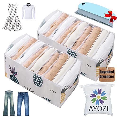 AYOZI Wardrobe Clothes Organizer for Jeans,Drawer Organizers For Clothing, 2pack 9 Grids Jeans Organizer,Closet Organizers and Storage for Clothes Thick Large Clothes Organizer For Folded Clothes