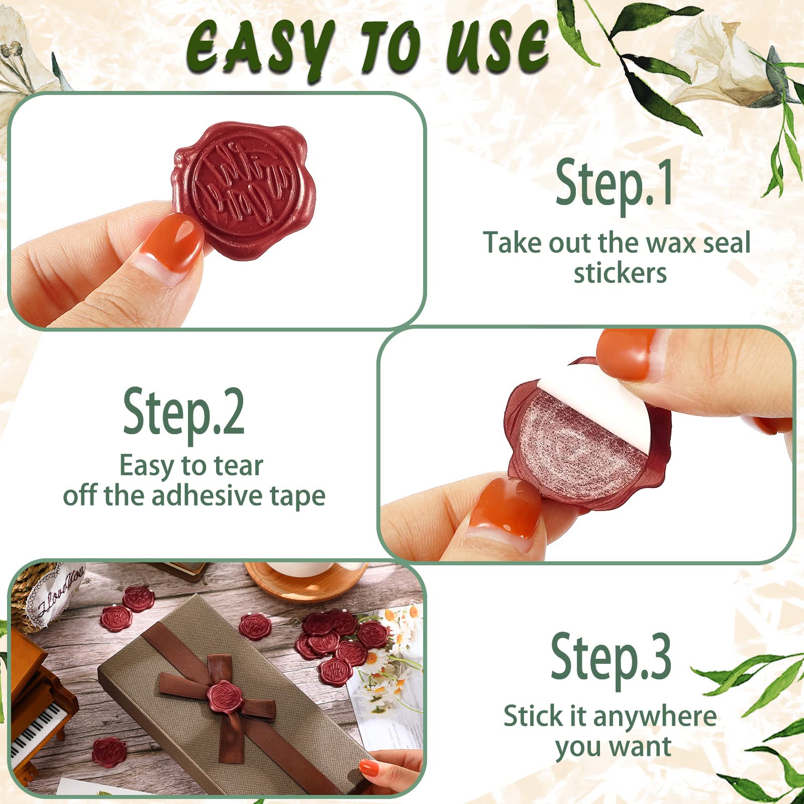 50 Pieces 3D Envelope Seal Stickers Self Adhesive Wedding Envelope Stickers Wax Seal Stickers for Wedding Invitation with Blessings for Birthday Party Presents Supplies, Invitations Greeting Cards