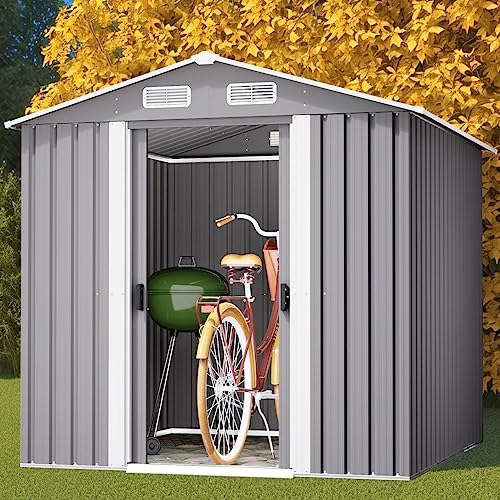 6x6 Ft Outdoor Storage Shed Garden Shen,Outdoor Shed Metal Shed with Lockable Doors,Large Garden Shed Bike Storage,Perfect to Store Tools,Bike,Lawn Mower