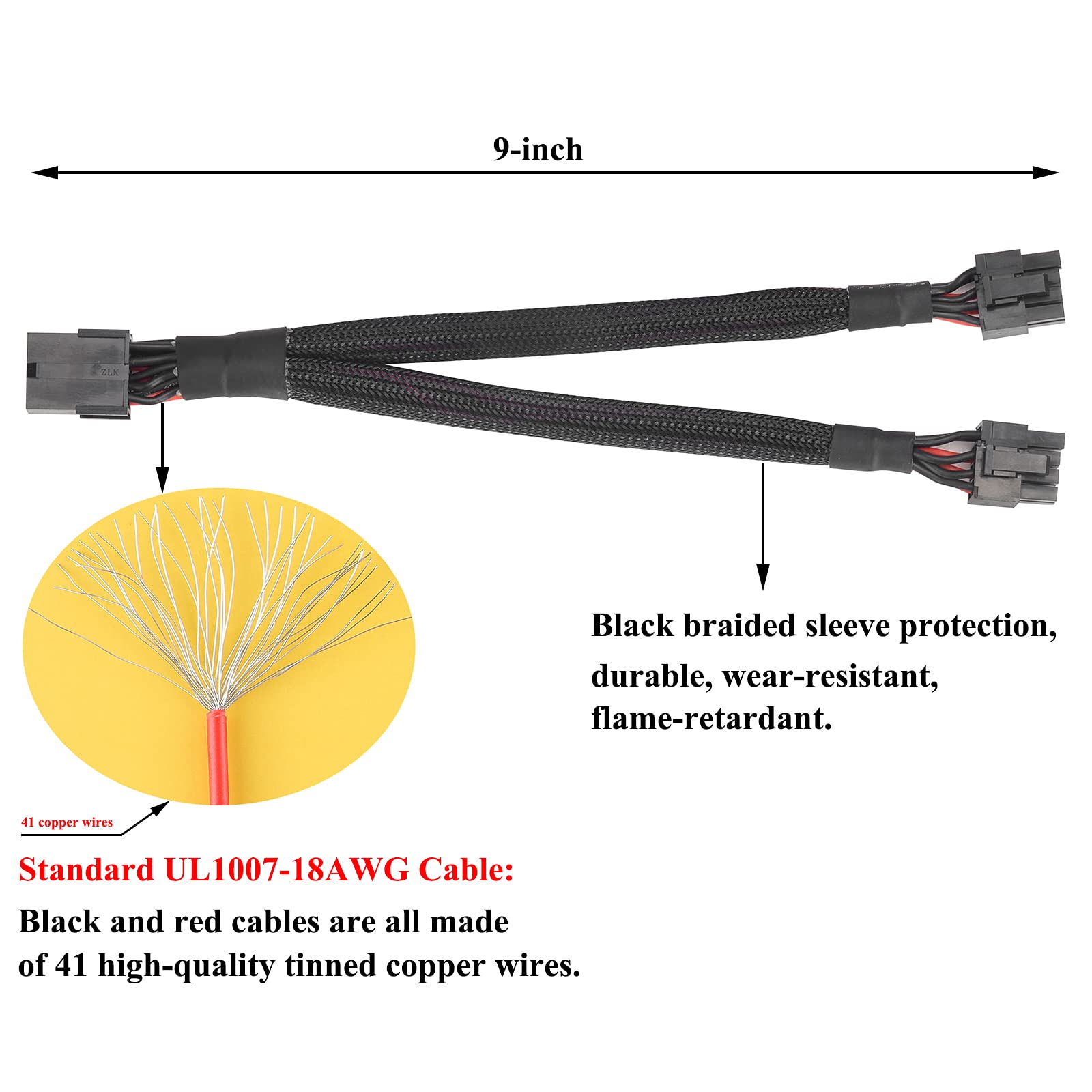 8-Pin PCIe Splitter Power Cable: GPU VGA PCI-e 8 Pin Female to Dual 8 (6+2) Pin Male Adapter PCI Express Power Supply 8Pin to Dual 6 Pin Extension Connector Y-Splitter with Sleeve 9 inch - 2 Pack