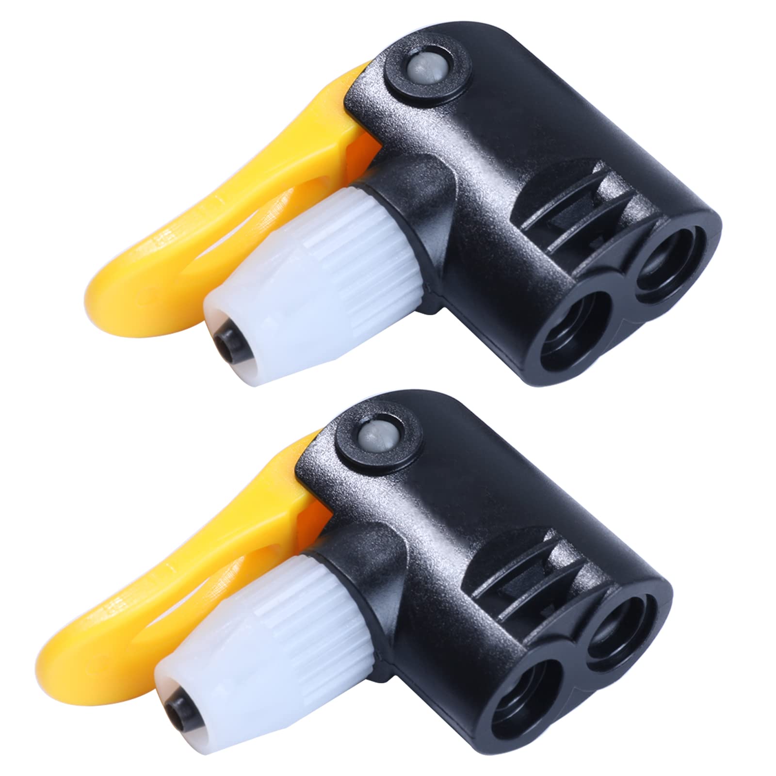 2 Pcs Plastic Dual Head Bike Bicycle Pump Head Nozzle Hose Adapter Connector, Yellow