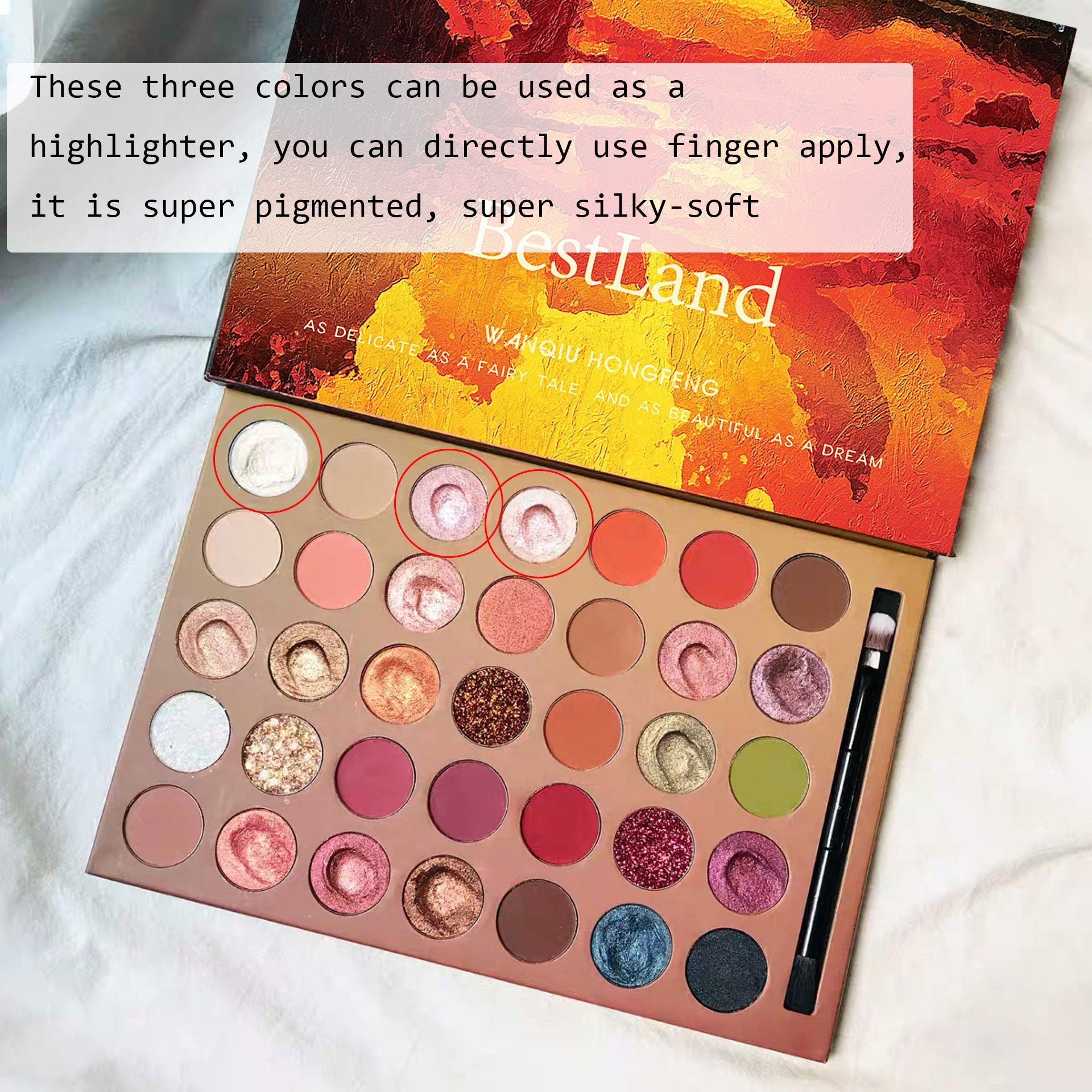 BestLand Pro 35 Colors Glitter Eyeshadow Palette with Eyeshadow Brush,Highly Pigmented Pressed Soft Creamy Metallic Matte Shimmer Naked Eye Shadow Powder Makeup Palette Set