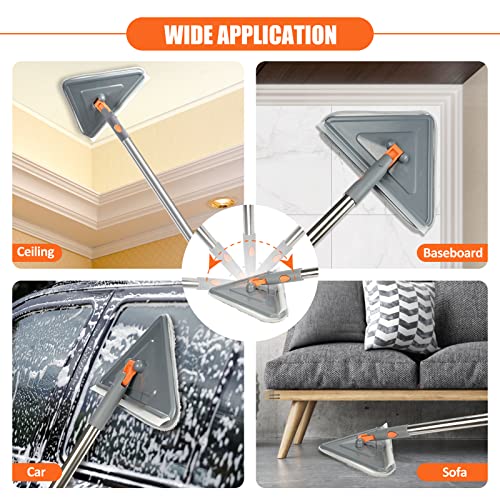 85 Inch Wall Mop Wall Cleaner with Long Handle , 360° Rotating Microfiber Dust Mop, Skirting Cleaning Tool Ceiling Gasket Window Cleaning Kit with 39" to 85" Extension Pole and 6 Replacement Pads