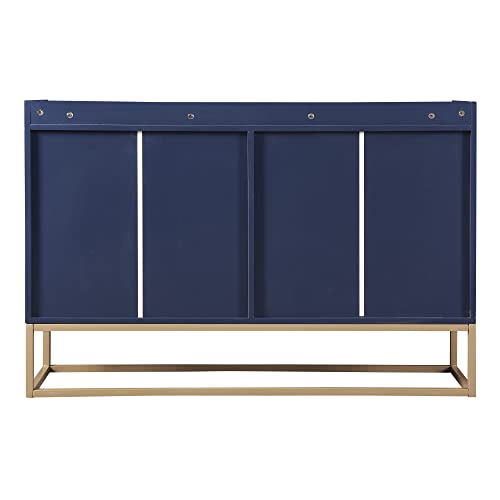 47" Buffet Sideboard Cabinets with Gold Metal Base, 4 Unobtrusive Doorknob, Elegant Freestanding Storage Cabinet, Large Storage Space Kitchen Console Table for Dining Living Room, Entryway, Navy Blue
