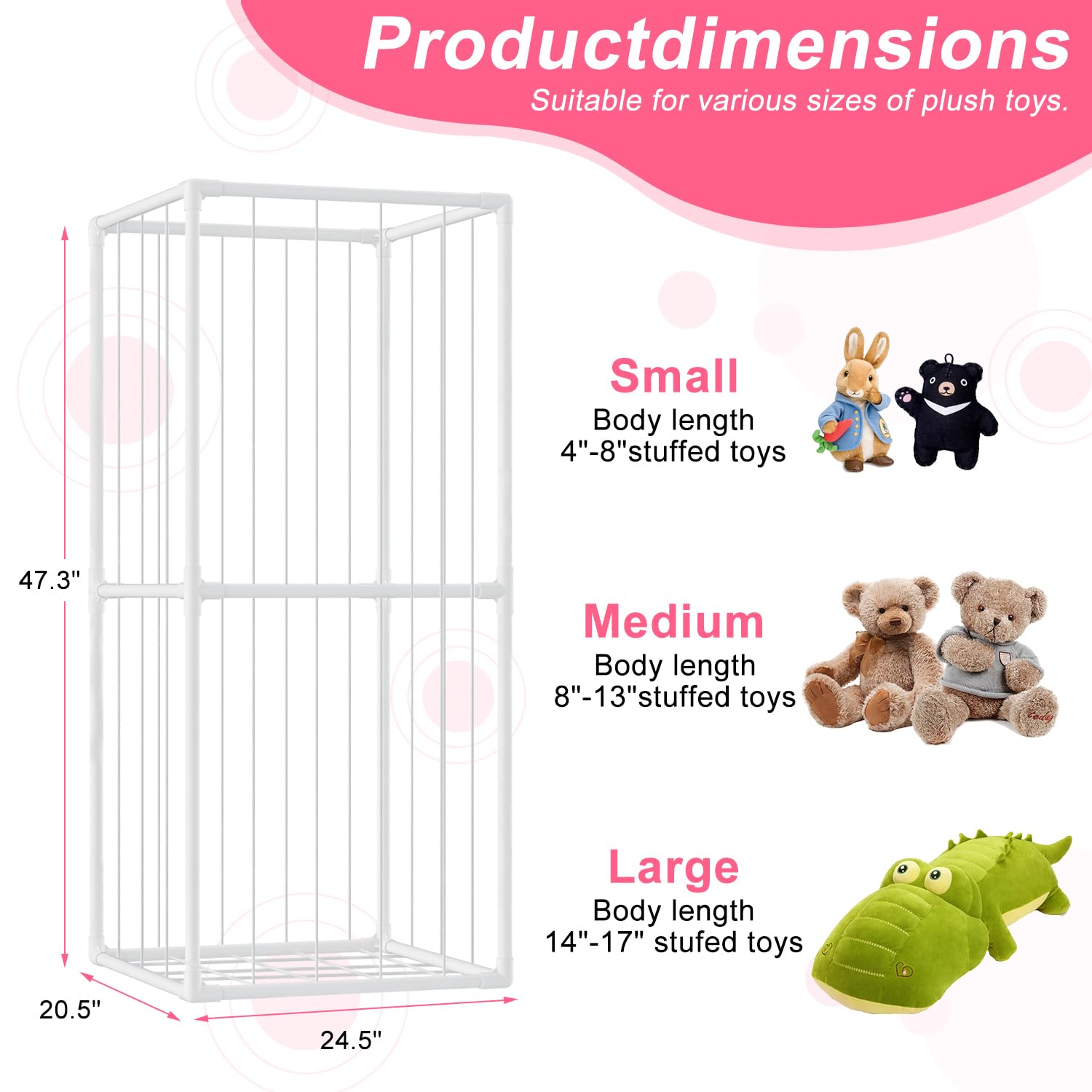 Tobbo Large Stuffed Animal Storage Zoo,Kids Toy Storage Organizer with 8 Hangers, Organizer Shelves and Nets in White