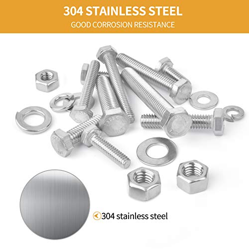 Hex Bolts Assortment Kit, VIGRUE 212PCS/53 Sets 1/4-20 5/16-18 3/8-16 Heavy Duty Bolts Screws Nuts Flat Spring Washers, Includes 10 Common SAE Sizes, 304 Stainless Steel