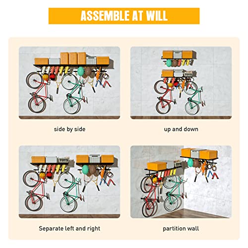 BMJX US Garage Shelves Garage Storage with Two Large Bike Hooks and 8 Small Hooks 31x15.5inch Powder Coated Steel Wall Frame Garage Organization(1 Pack)