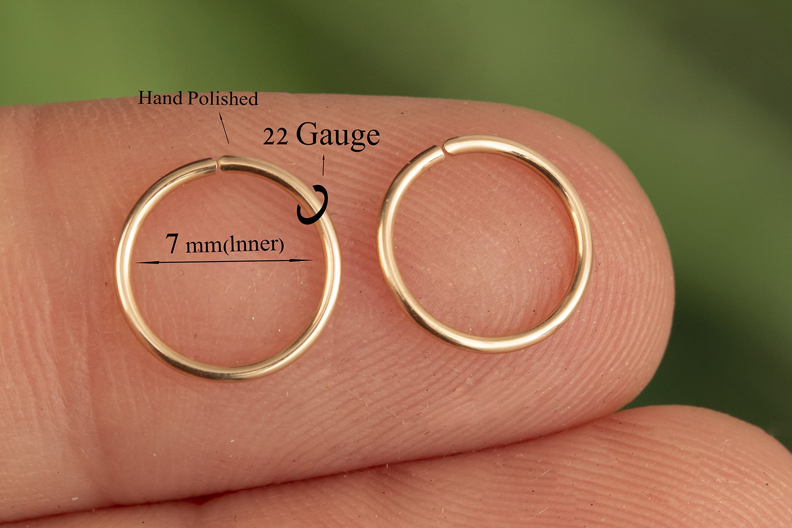 14K Gold Filled Small Hoop Earrings for Cartilage Nose, Tiny Thin 7mm Piercing Hoop Ring 22 Gauge (Gold, 7mm 22 gauge / 1 pair)