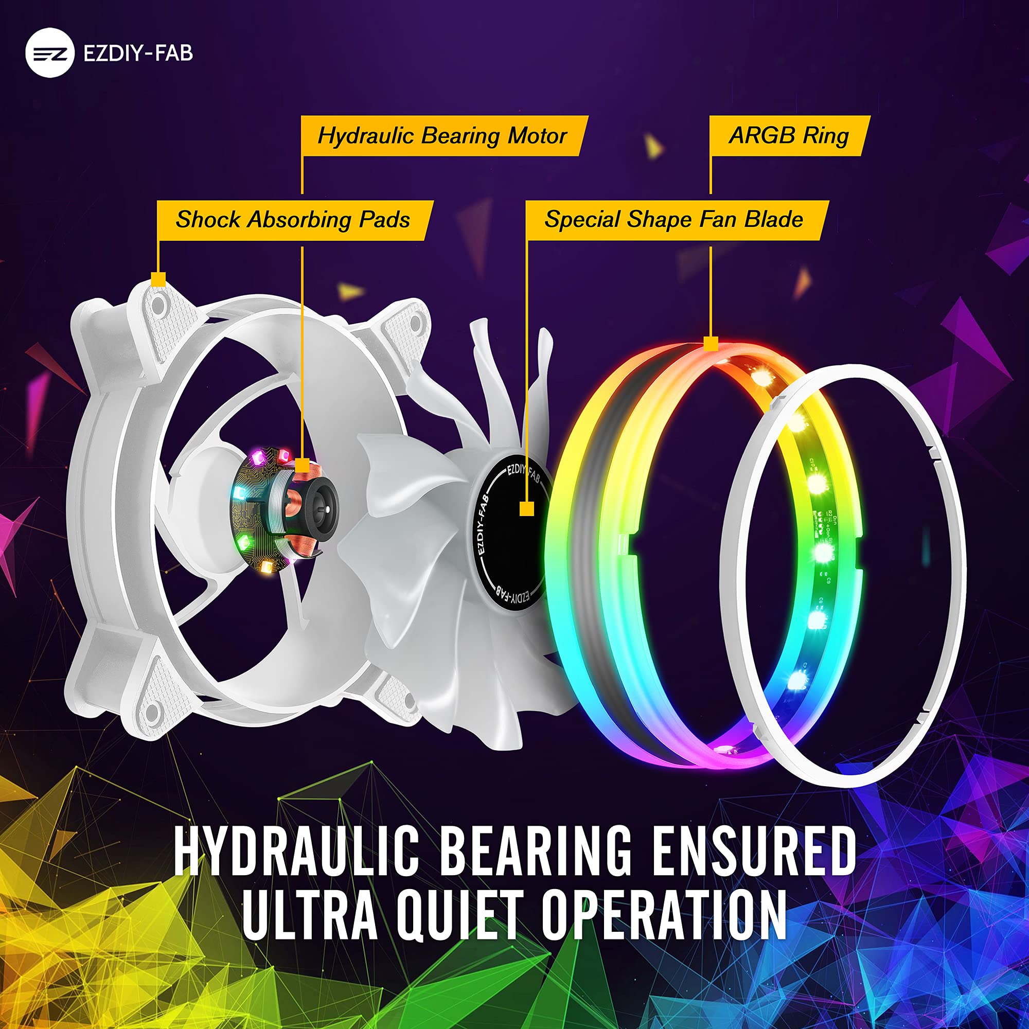 EZDIY-FAB White Moonlight 120mm RGB PWM Case Fan with RGB PWM Fan Hub,5V Motherboard Sync,ARGB Computer Fan,Multiple Light Modes-5 Pack