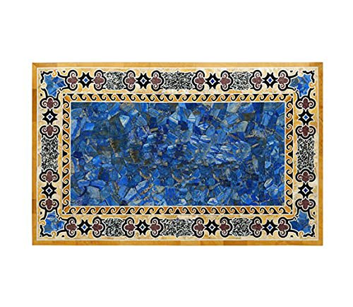 48" x 30" Inch Black Marble Dining Table/Coffee Table Lapis Lazuli Italian Pietra Dura Design Outdoor Indoor Table, Office Table, Conference Table