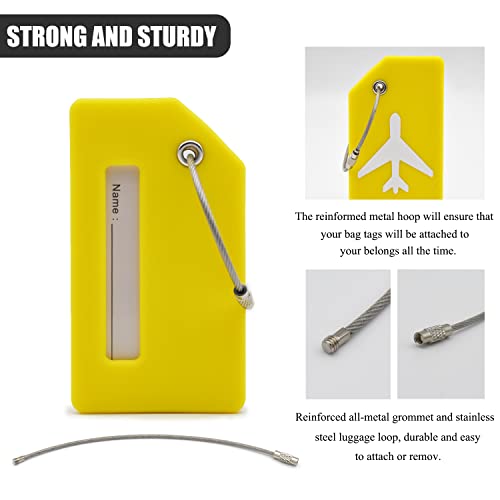 7 Pack Silicone Luggage Tag Baggage Handbag Travel Suitcase Tags with Name ID Card Perfect to Quickly Spot Luggage Suitcase (Yellow)