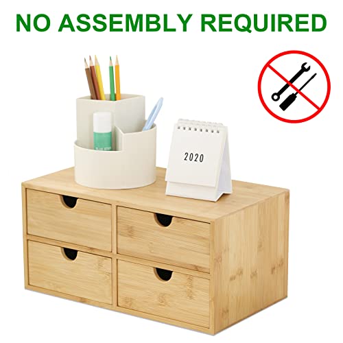 Wisuce 100% Original Bamboo Desk Organizer - Mini Bamboo Desk Drawer Tabletop Storage Organization Box for Office Home Toiletries Supplies, No Assembly Required (4 Drawer)