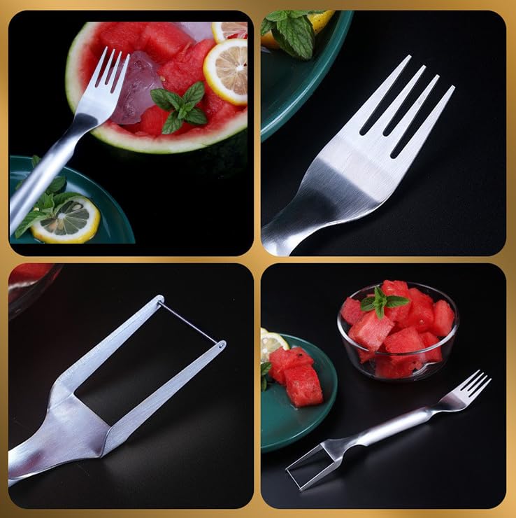 2-in-1 Stainless Steel Fruit Cutter, 2024 Upgrade Portable Watermelon Fork Slicer Cutter Melon Cube Cutter, Stainless Steel 2-in-1 Watermelon Fork Slicer, Dual Head Fruit Forks Slicer Knife (1 Pack)